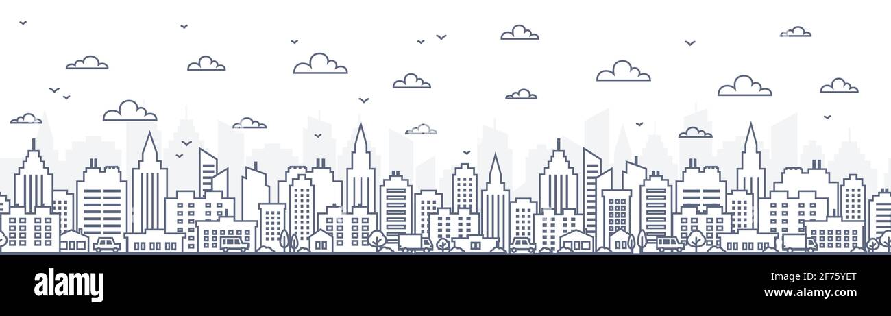 Cityscape horizontal seamless pattern - urban landscape with ...