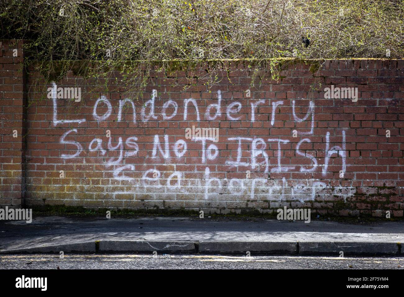 Graffiti on a wall in the Waterside of Derry City in county Londonderry ...