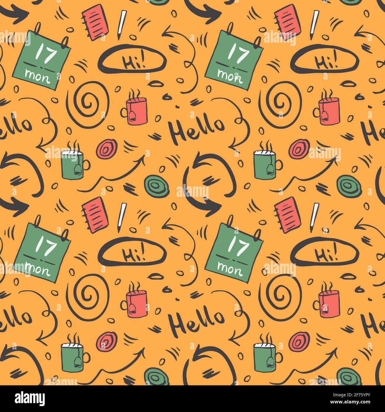 Vector doodle seamless pattern, Morning concept Stock Vector Image ...