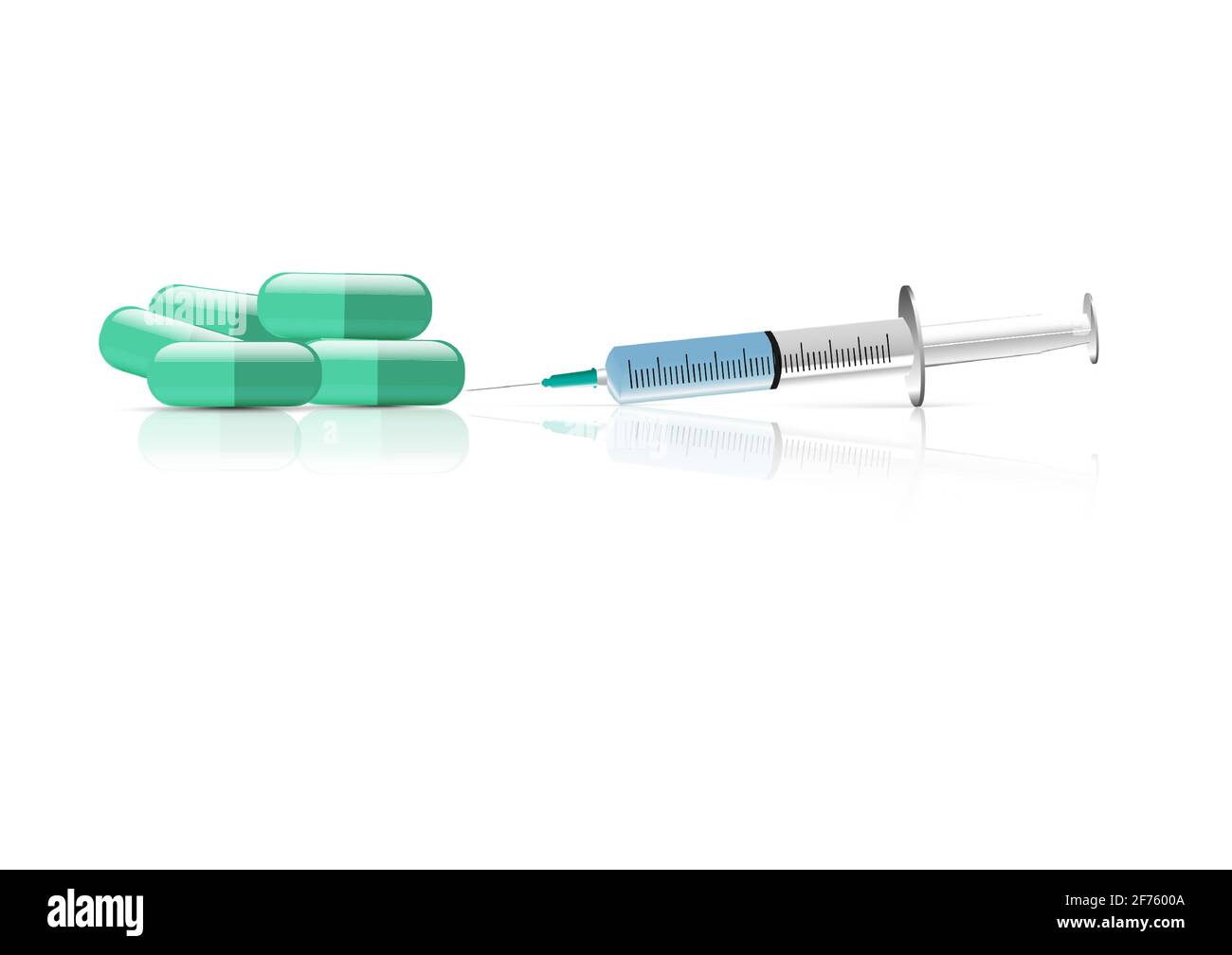 Medical green capsule with Syringe isolated white background vector ...