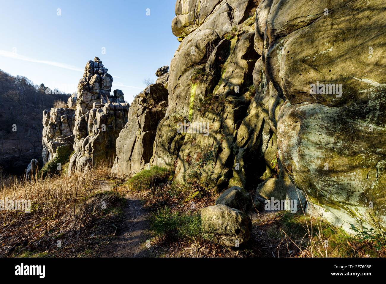 The Externsteine rock formation in the Teuteburg Forest in Germany ...