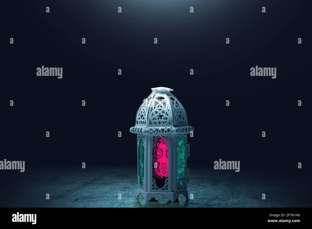 Arabic lamp with colorful light with dark background Stock Photo - Alamy