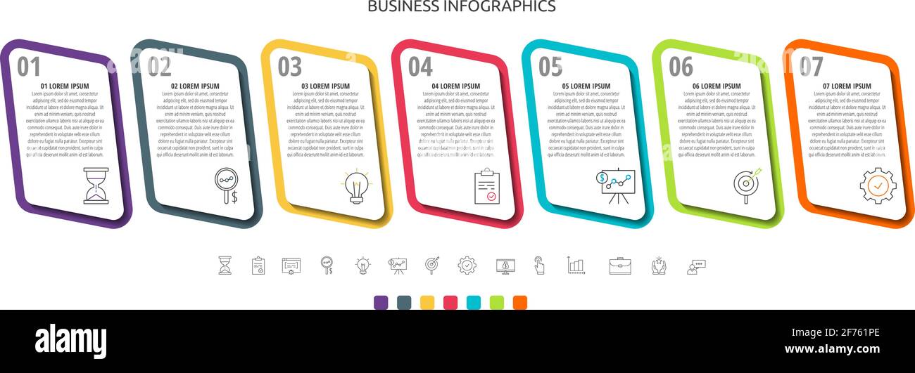 Modern and simple flat vector infographic with 7 rectangles, steps ...