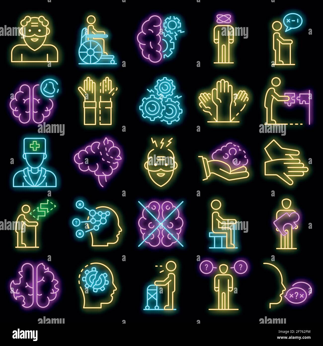 Alzheimers disease icons set. Outline set of alzheimers disease vector ...