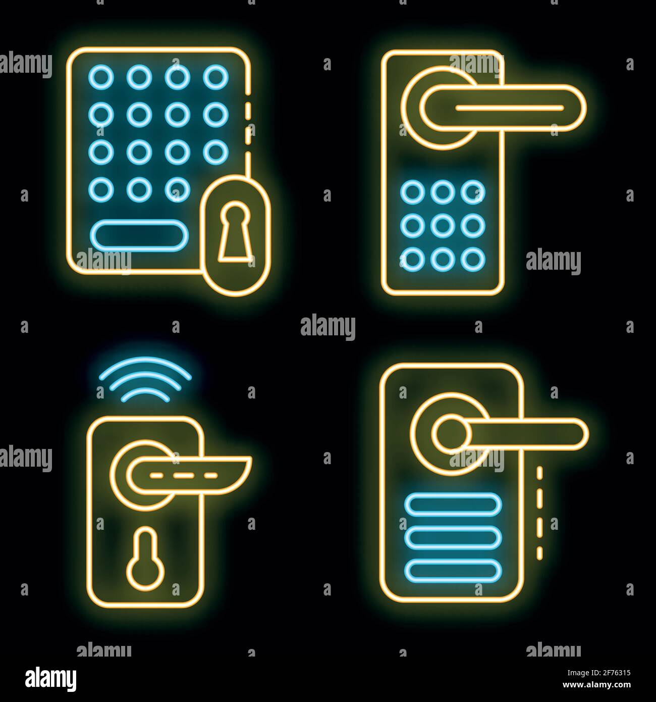 Wireless door lock icons set. Outline set of wireless door lock vector ...