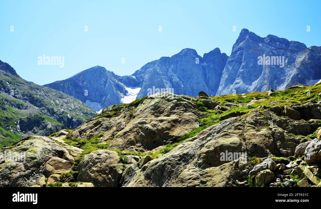 Mountain Vignemale in the national park Pyrenees. Occitanie in south of ...