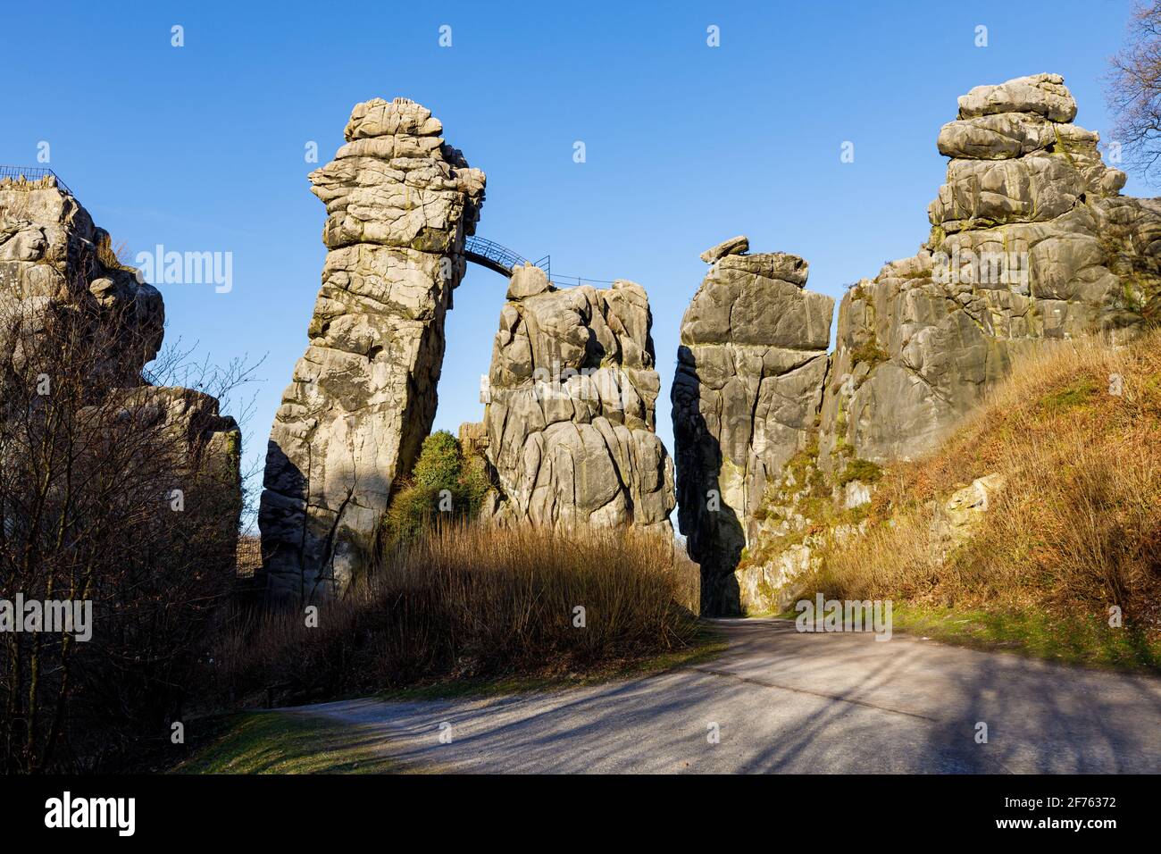 The Externsteine rock formation in the Teuteburg Forest in Germany ...