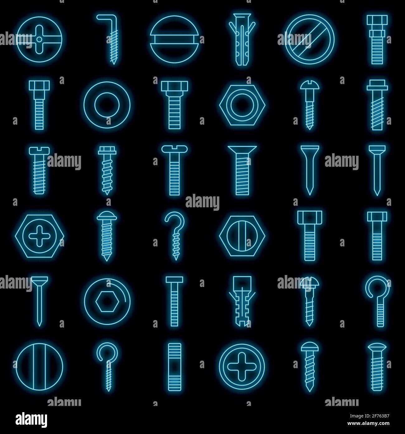 Screw-bolt icons set. Outline set of screw-bolt vector icons neon color ... Screw-bolt icons set. Outline set of screw-bolt vector icons neon color ...