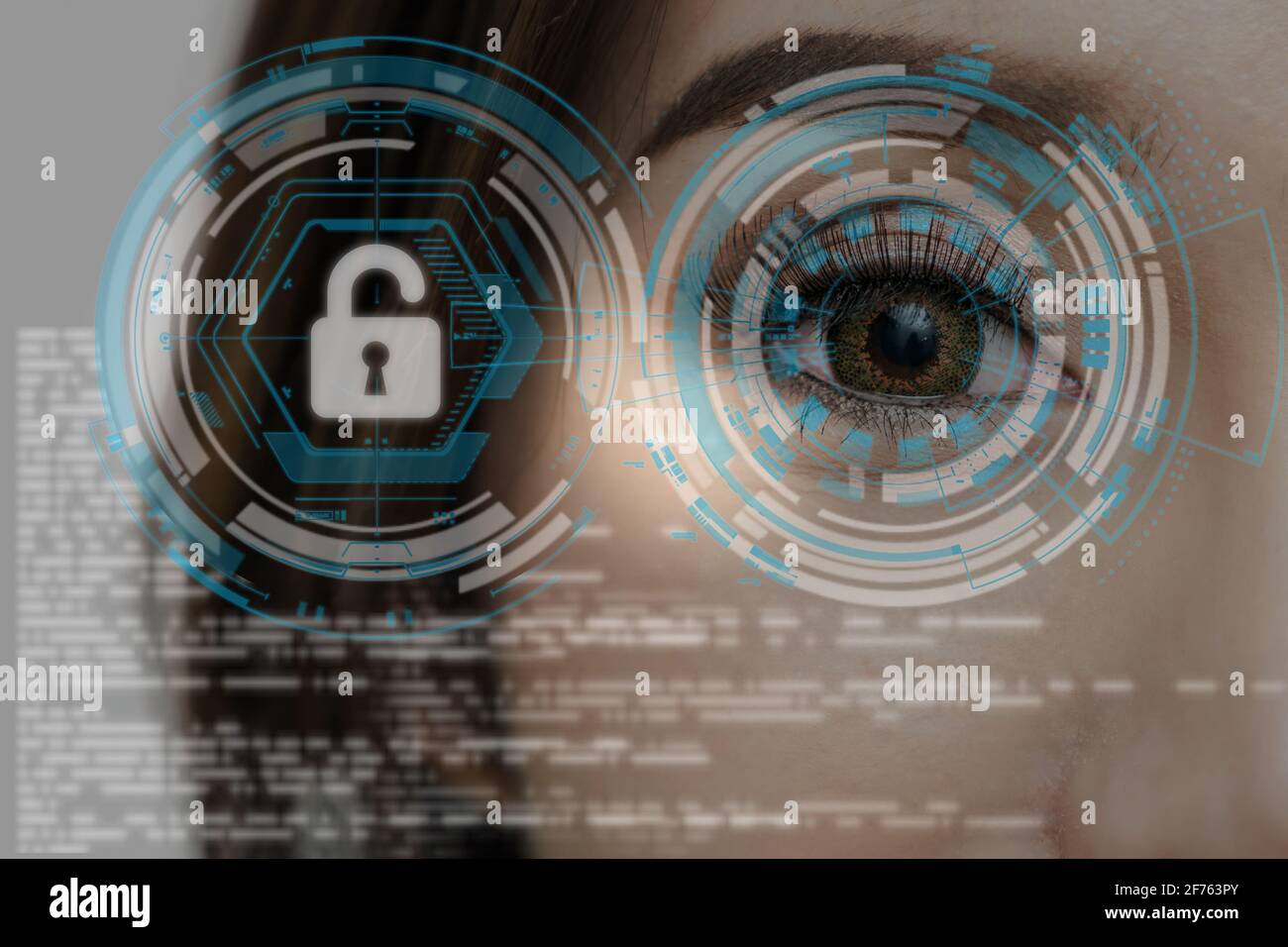 Closeup Asian women being futuristic vision for biometric ...