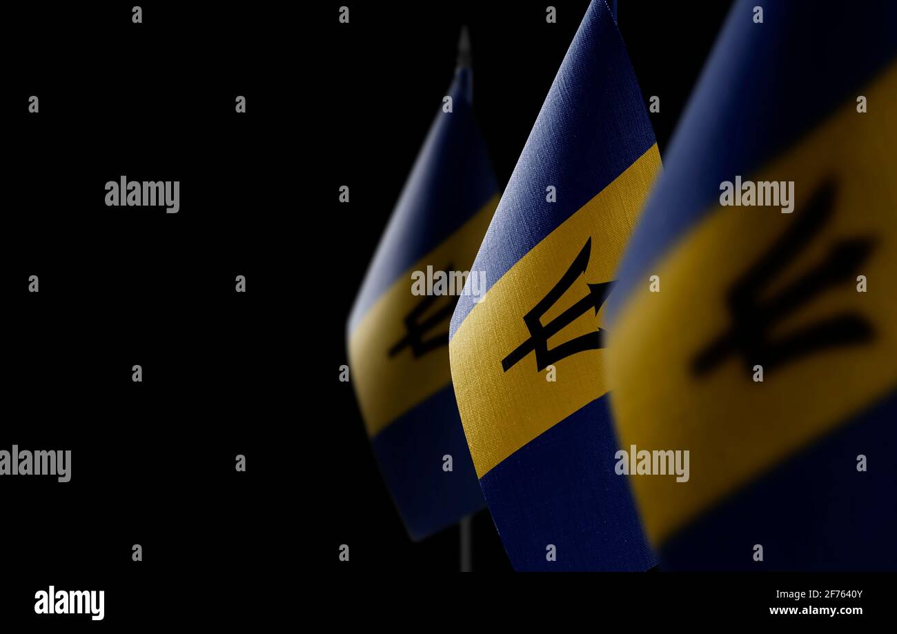 Small national flags of the Barbados on a black background Stock Photo ...
