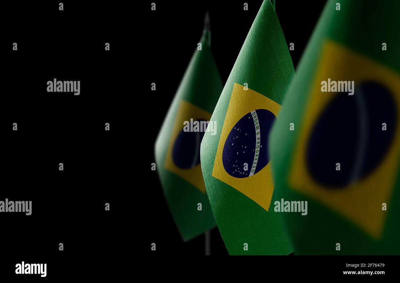 Small national flags of the Brazil on a black background Stock Photo ...