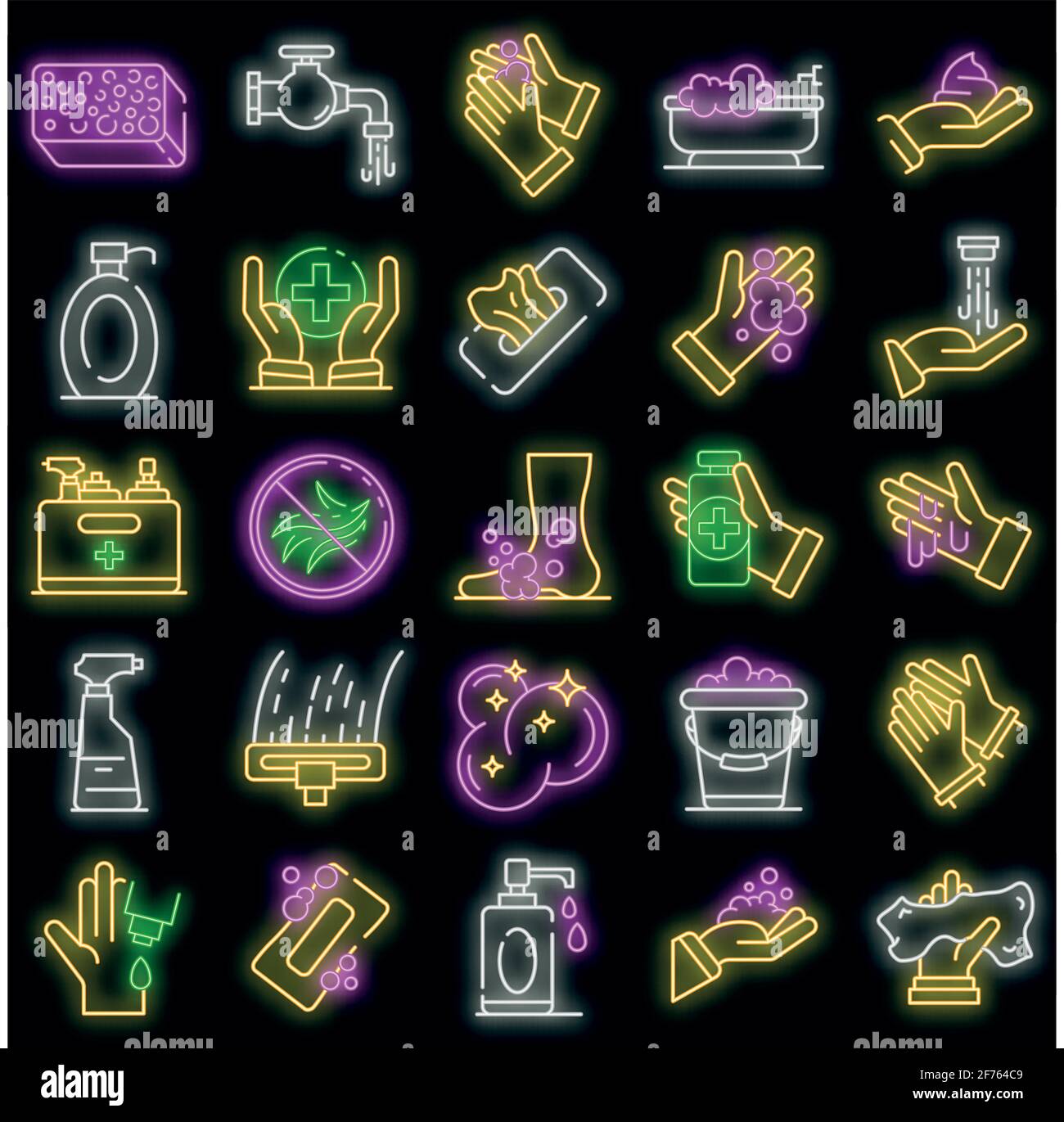 Sanitation icons set. Outline set of sanitation vector icons neon color ...