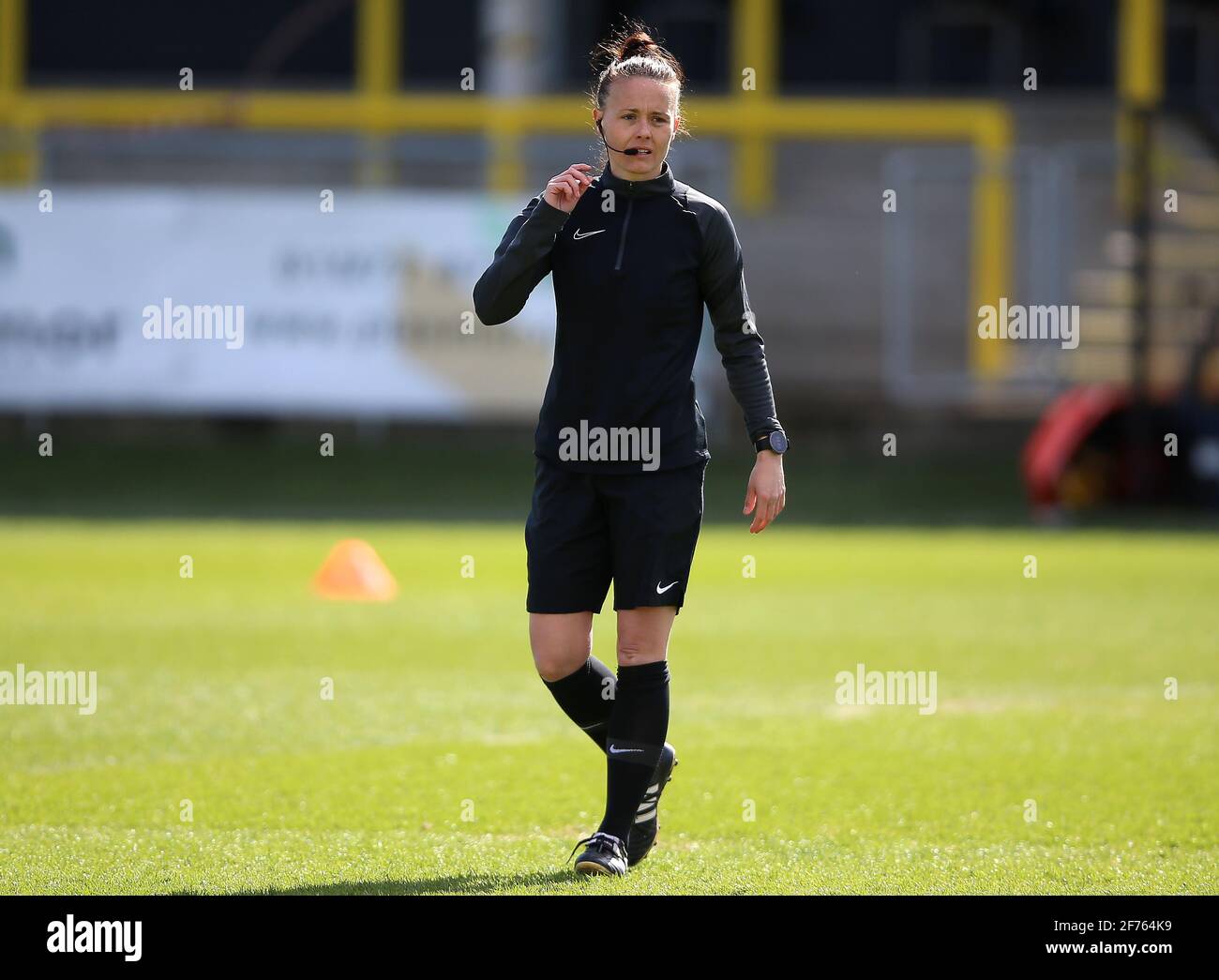 Referee Rebecca Welch warming up before the Sky Bet League Two match at ...