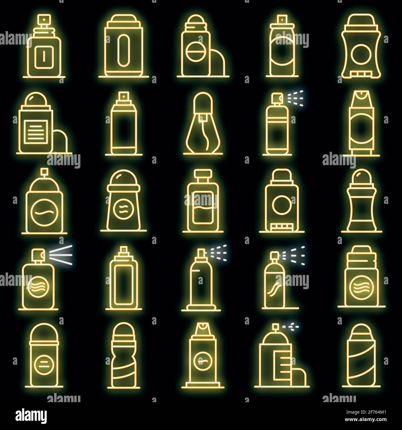 Deodorant icons set. Outline set of deodorant vector icons neon color ...