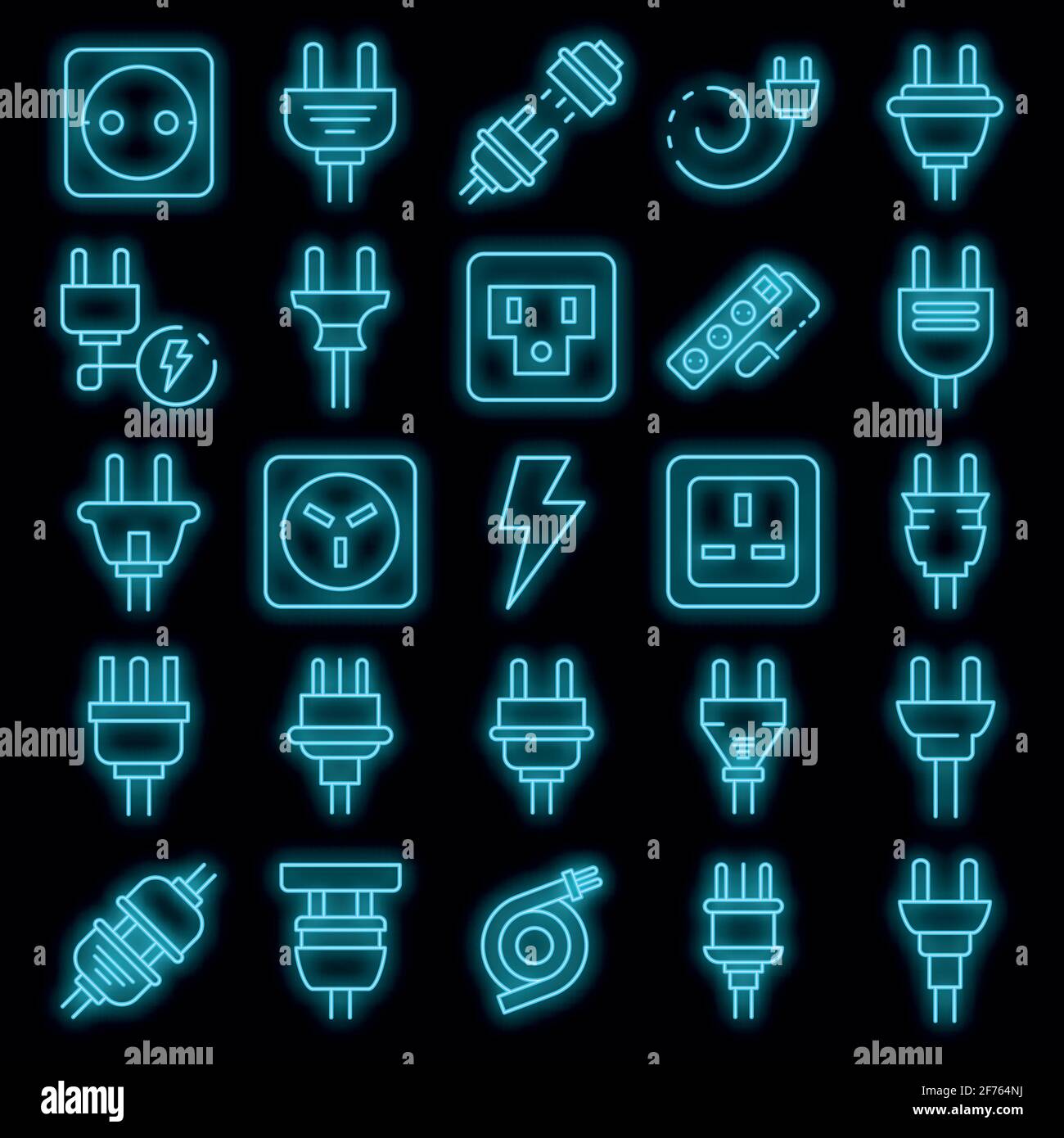 Plug wire icons set. Outline set of plug wire vector icons neon color ...
