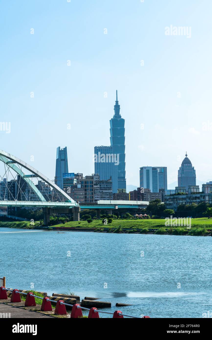Taipei, Taiwan - Oct 4, 2020: skyline of the taipei city by the river ...
