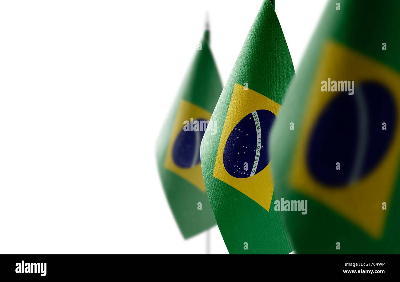 Small national flags of the Brazil on a white background Stock Photo ...