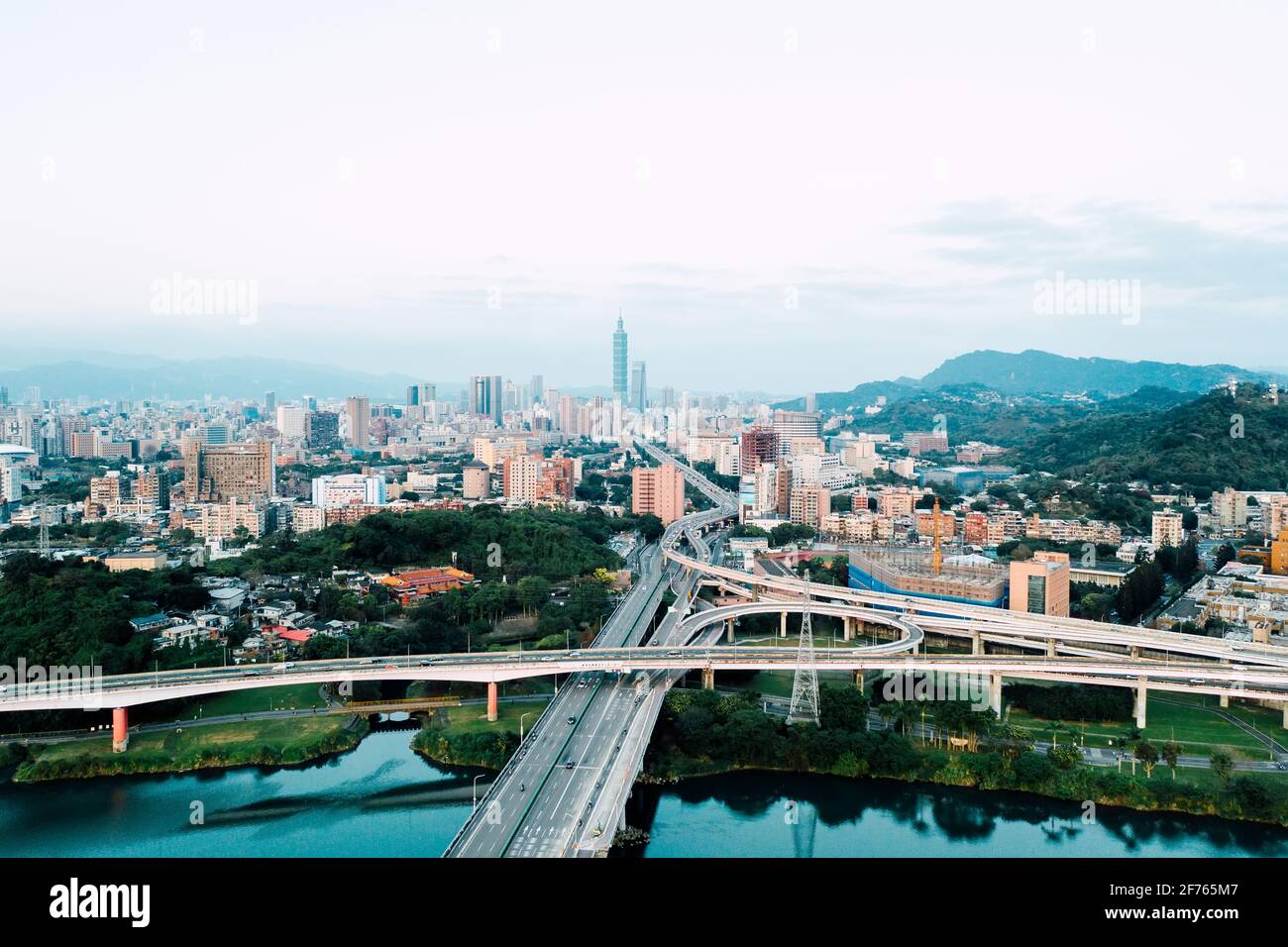 Taipei City Aerial View - Asia business concept image, panoramic modern ...