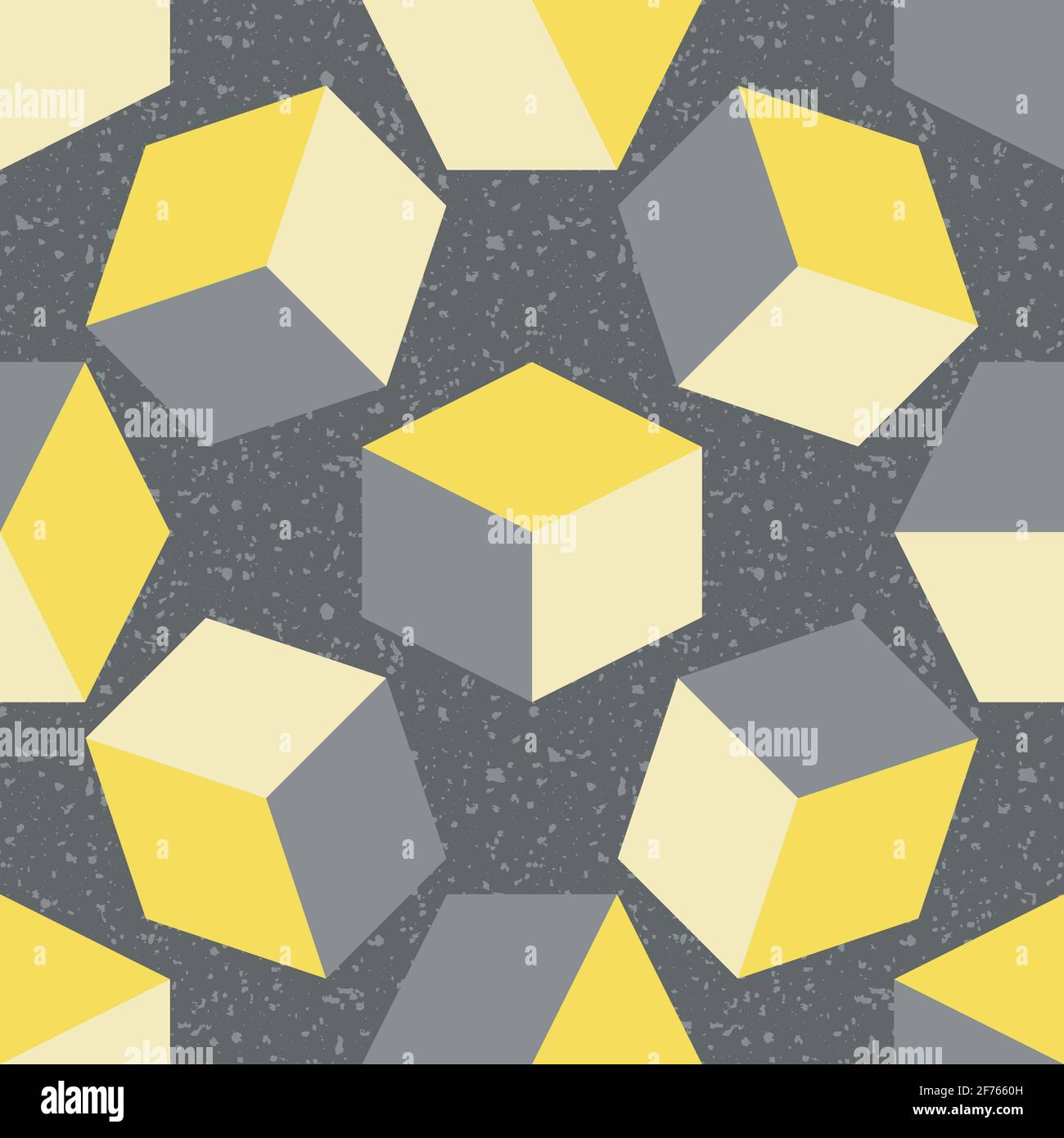 3D cube vector seamless pattern background. Free floating yellow grey ...