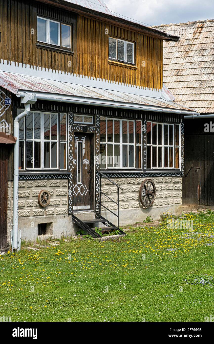 Painted folk house, Cicmany village, Slovak republic. Architectural ...