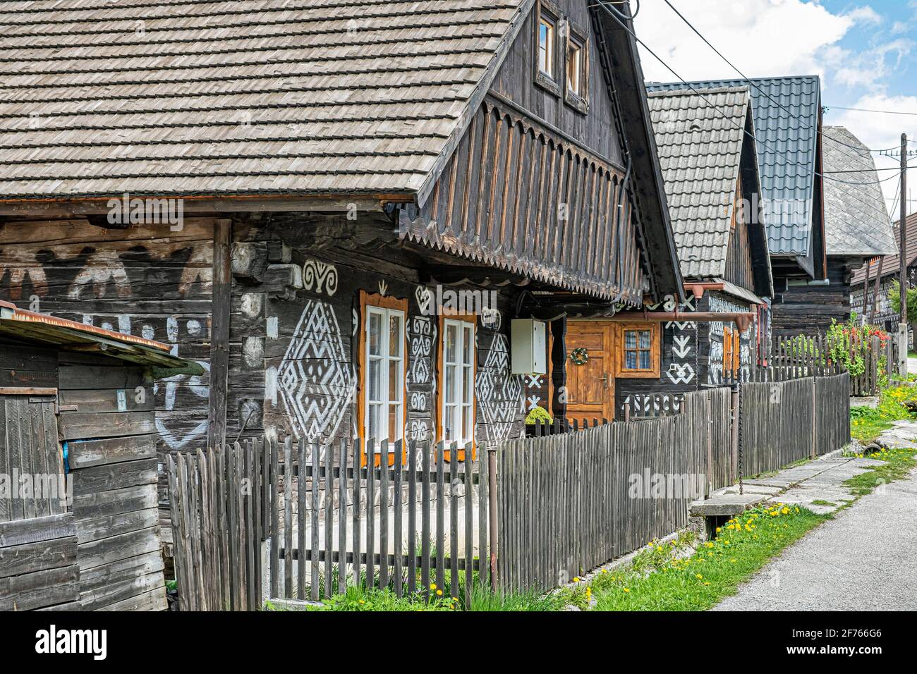 Painted folk houses, Cicmany village, Slovak republic. Architectural ...