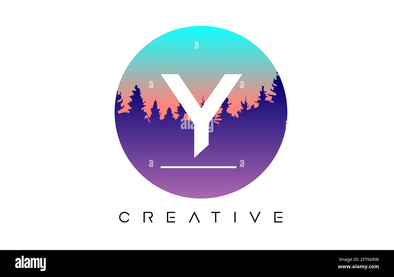 Creative Y Letter Logo Design with Pine Forest Vector Shapes and Pastel ...