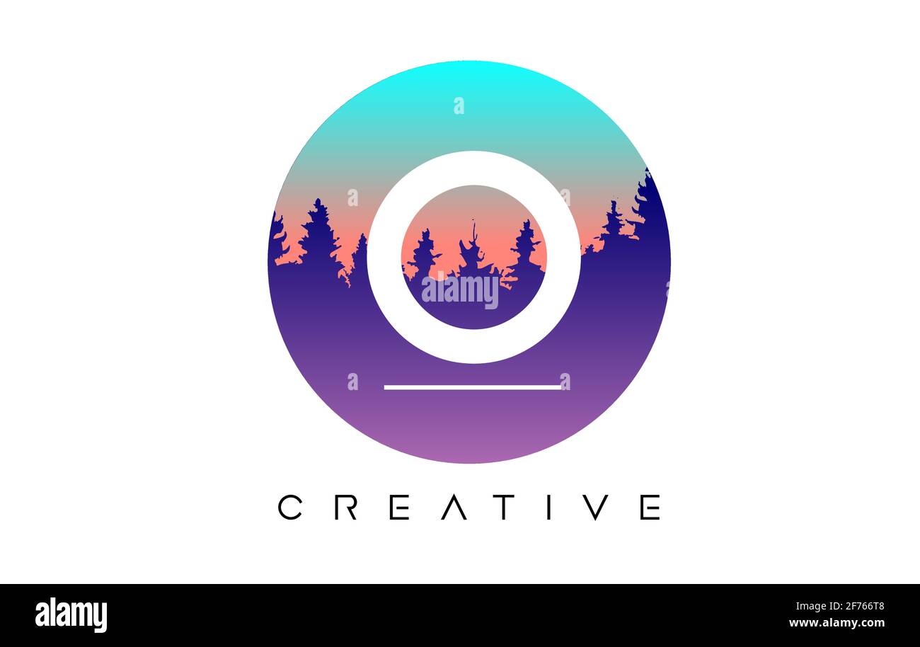 Creative O Letter Logo Design with Pine Forest Vector Shapes and Pastel ...