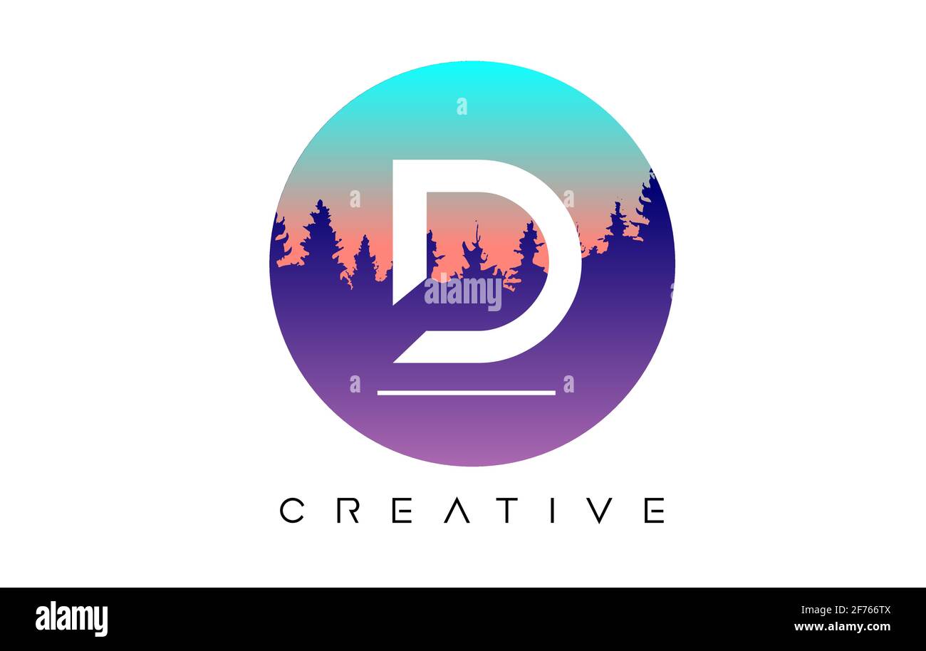Creative D Letter Logo Design with Pine Forest Vector Shapes and Pastel ...