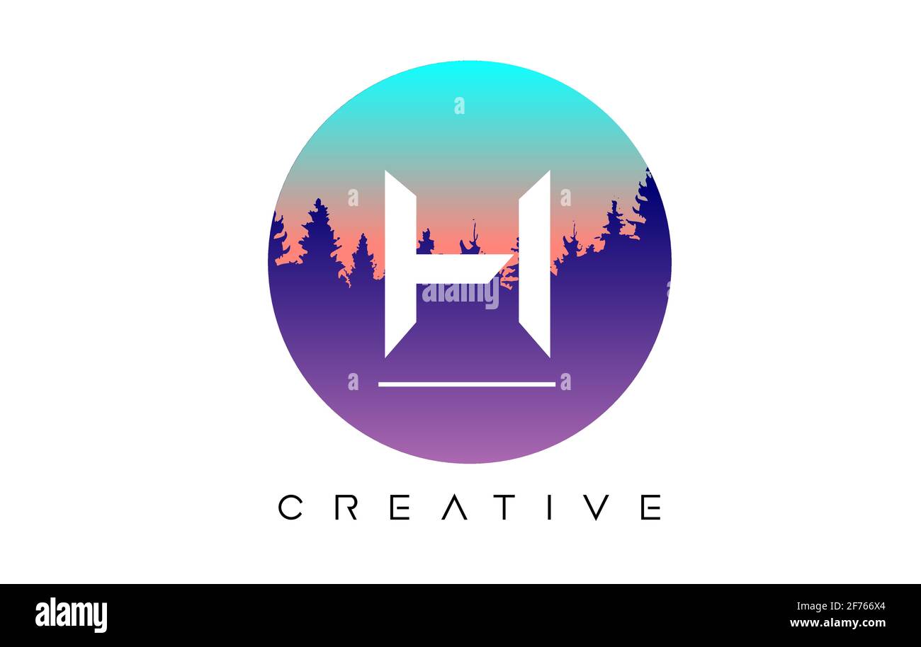 Creative H Letter Logo Design with Pine Forest Vector Shapes and Pastel ...