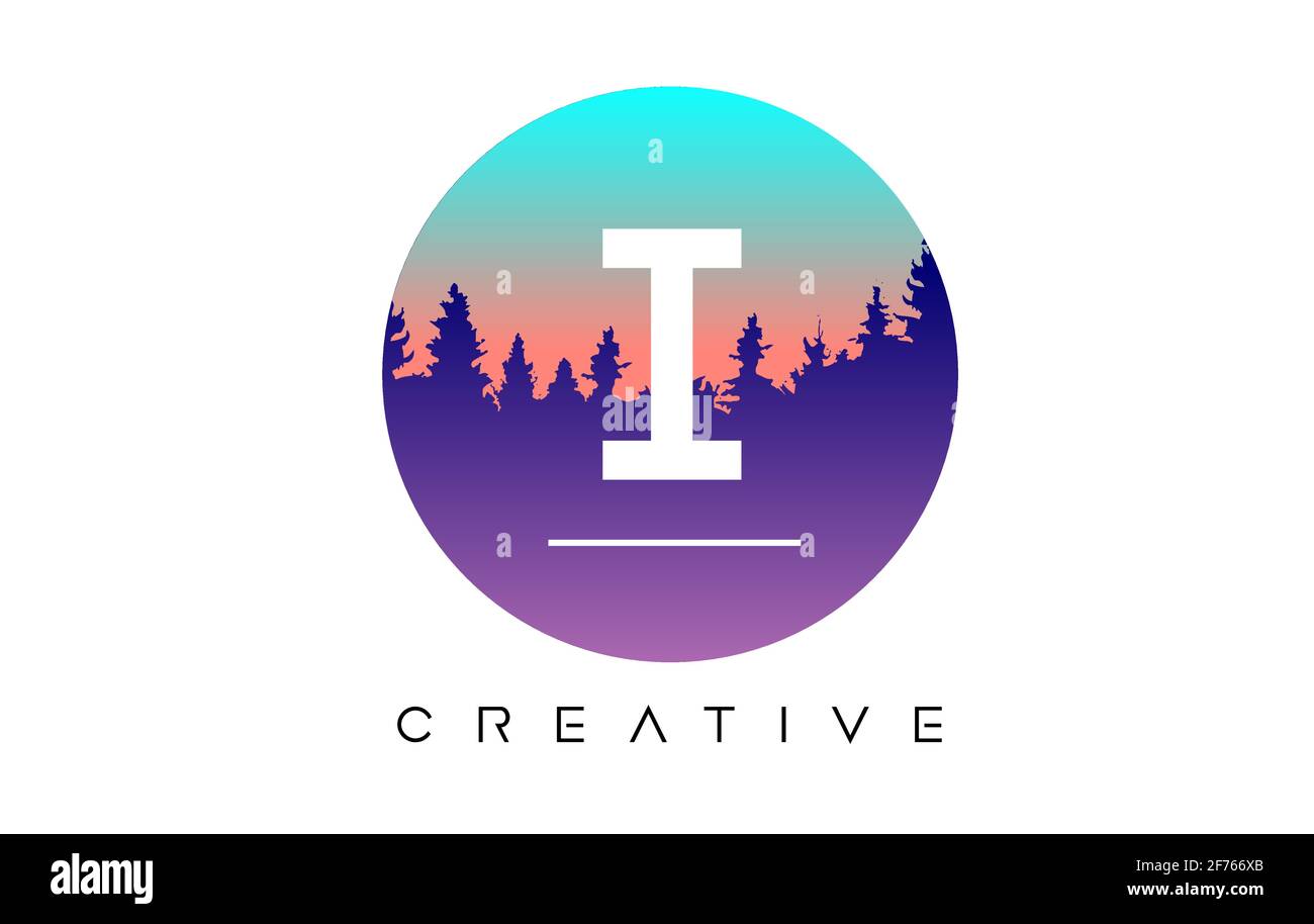 Creative I Letter Logo Design with Pine Forest Vector Shapes and Pastel ...