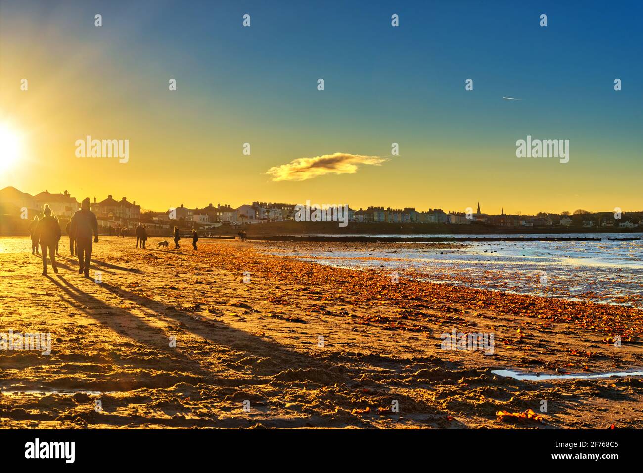 Sunset on Ballyholme Beach, County Down, Northern Ireland Stock Photo ...