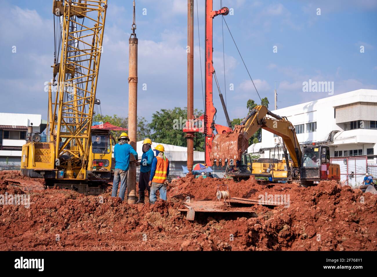 Team work construction worker Concrete pouring during commercial ...