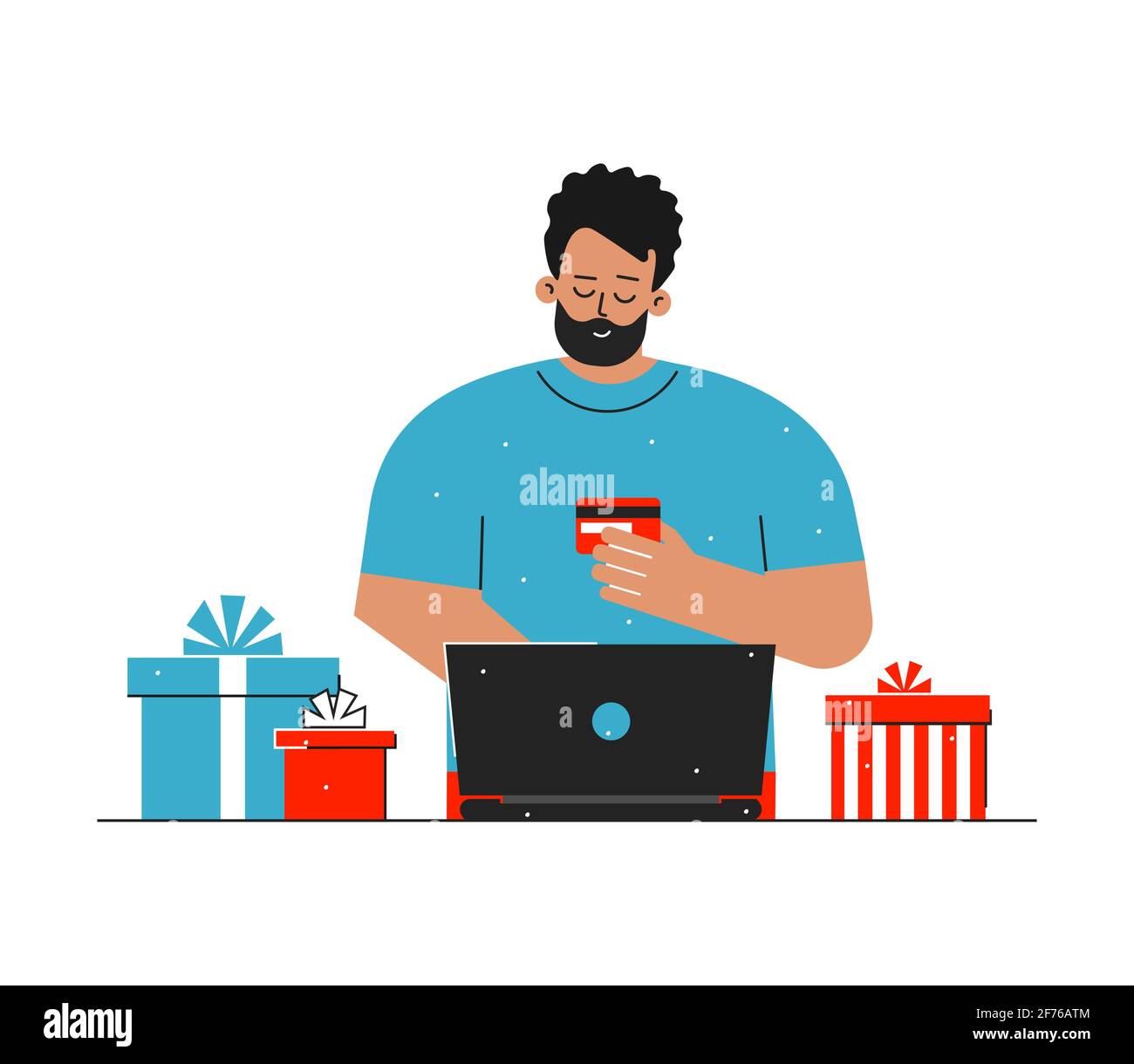 Vector isolated flat concept. Online shopping of cartoon caucasian guy ...