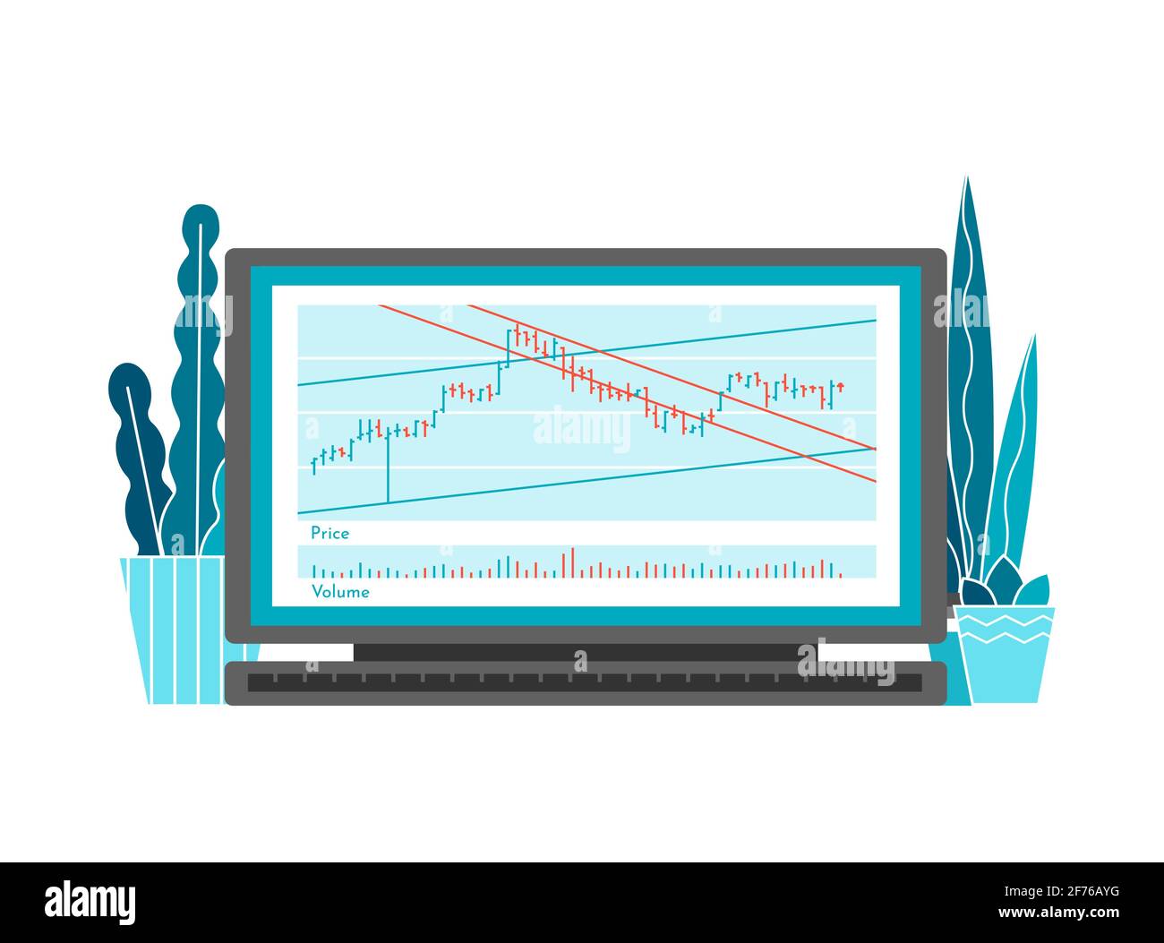 Vector concept with flat computer on desk in home office. Online ...