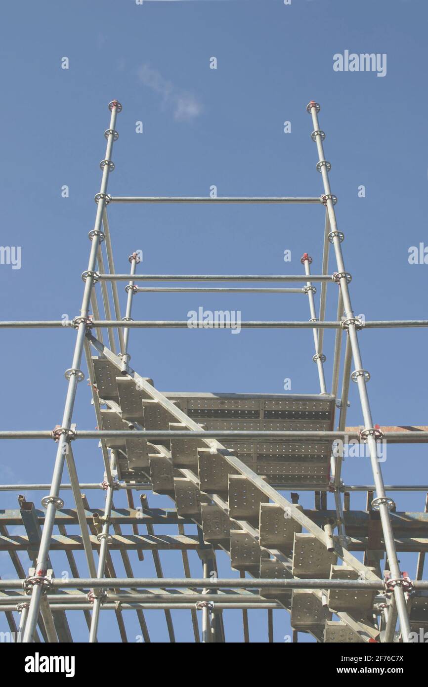 Aluminum Scaffolding & Ladder at a Construction Site against Blue Sky ...
