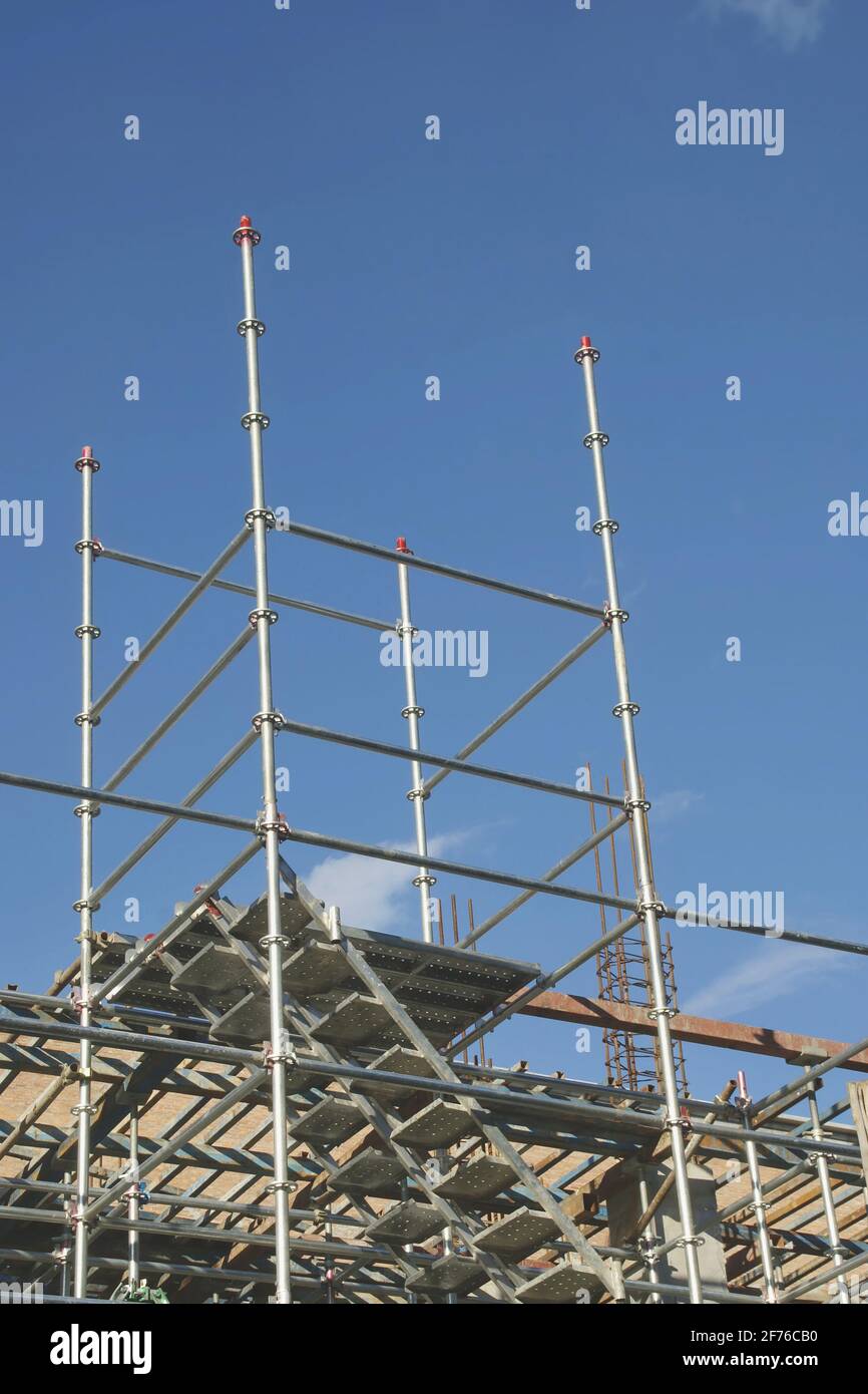 Aluminum Scaffolding & Ladder at a Construction Site with Blue Sky ...