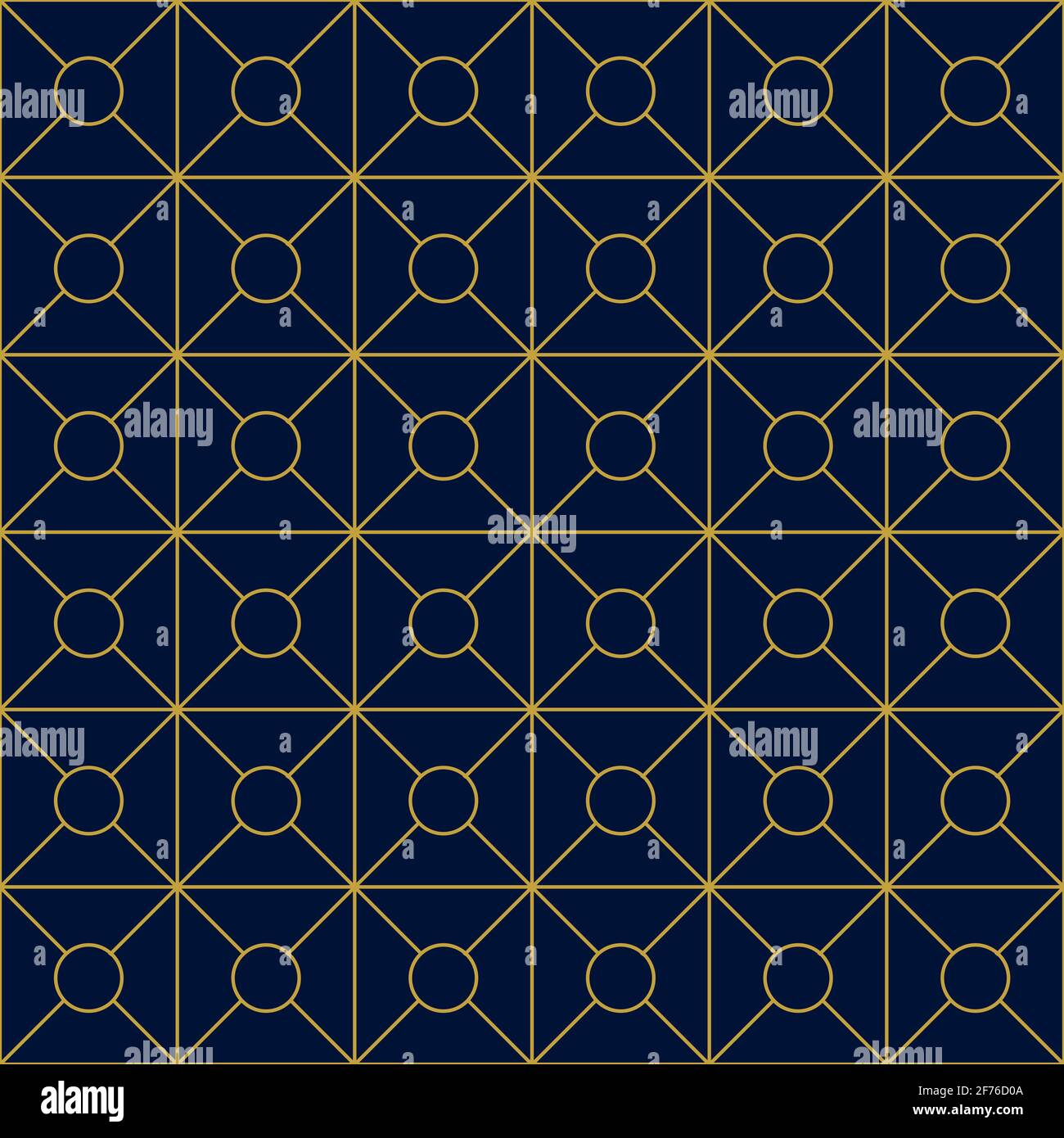 Geometric golden ornament grid on blue background. Seamless fine ...