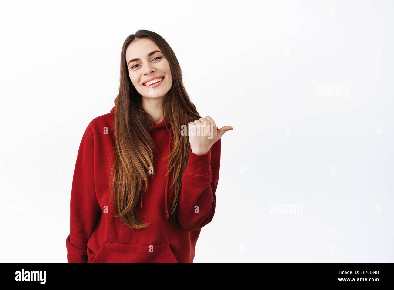 Woman hand pointing right thumb hi-res stock photography and images - Alamy