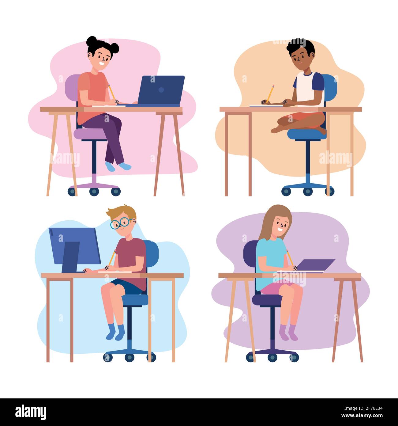 four students online Stock Vector Image & Art - Alamy