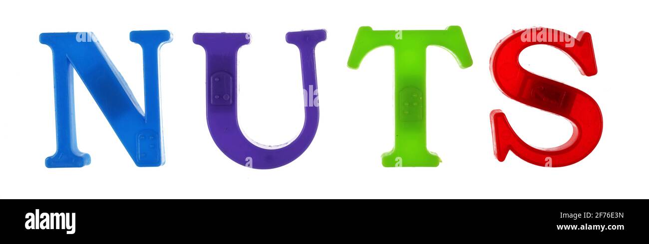 Word nuts is lined with multicolored plastic letters on magnets ...
