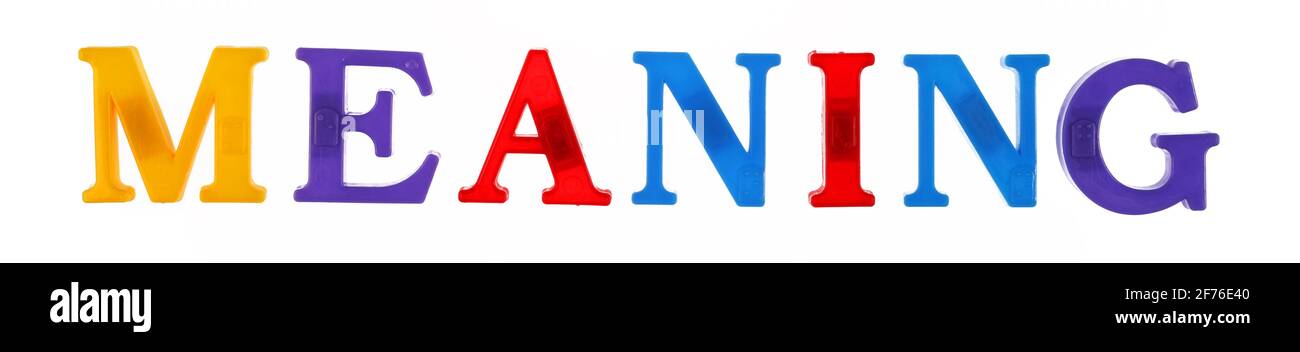 The word meaning is laid out in multicolored letters, isolated on white ...