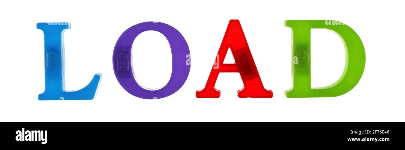 The word load is laid out in multicolored letters, isolated on white ...