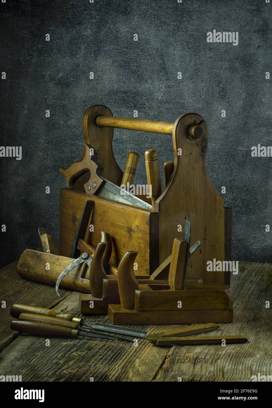 Still life - Old Wooden Tool Box Full of Tools Stock Photo - Alamy