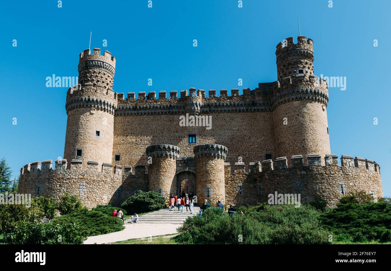 Mendoza Castle at Manzanares El Real in Madrid province, Spain. A ...