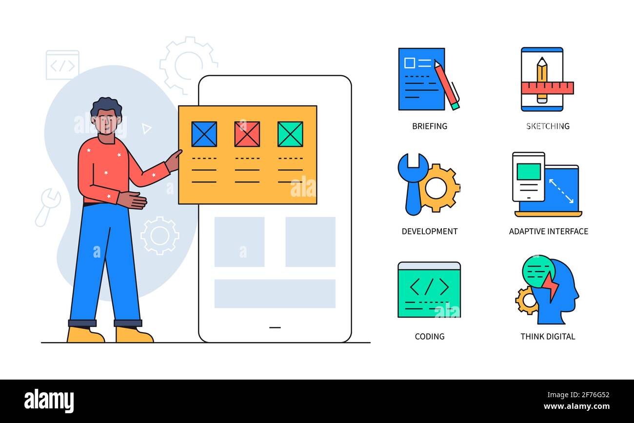 Web development - colorful flat design style poster with thematic icons ...