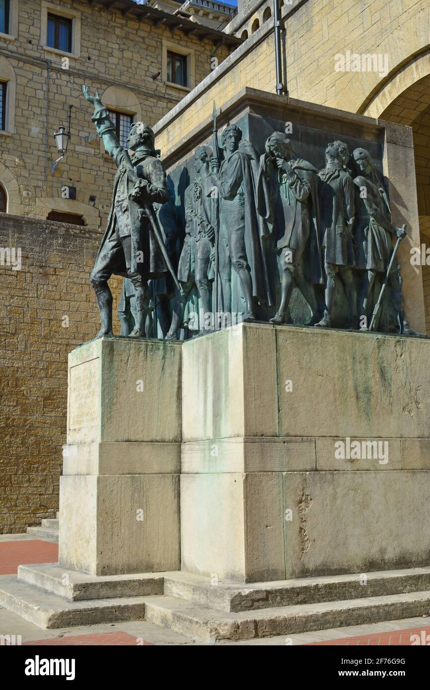 Bronze statue of Giralamo Gozi, liberator of the Republic of San Marino ...