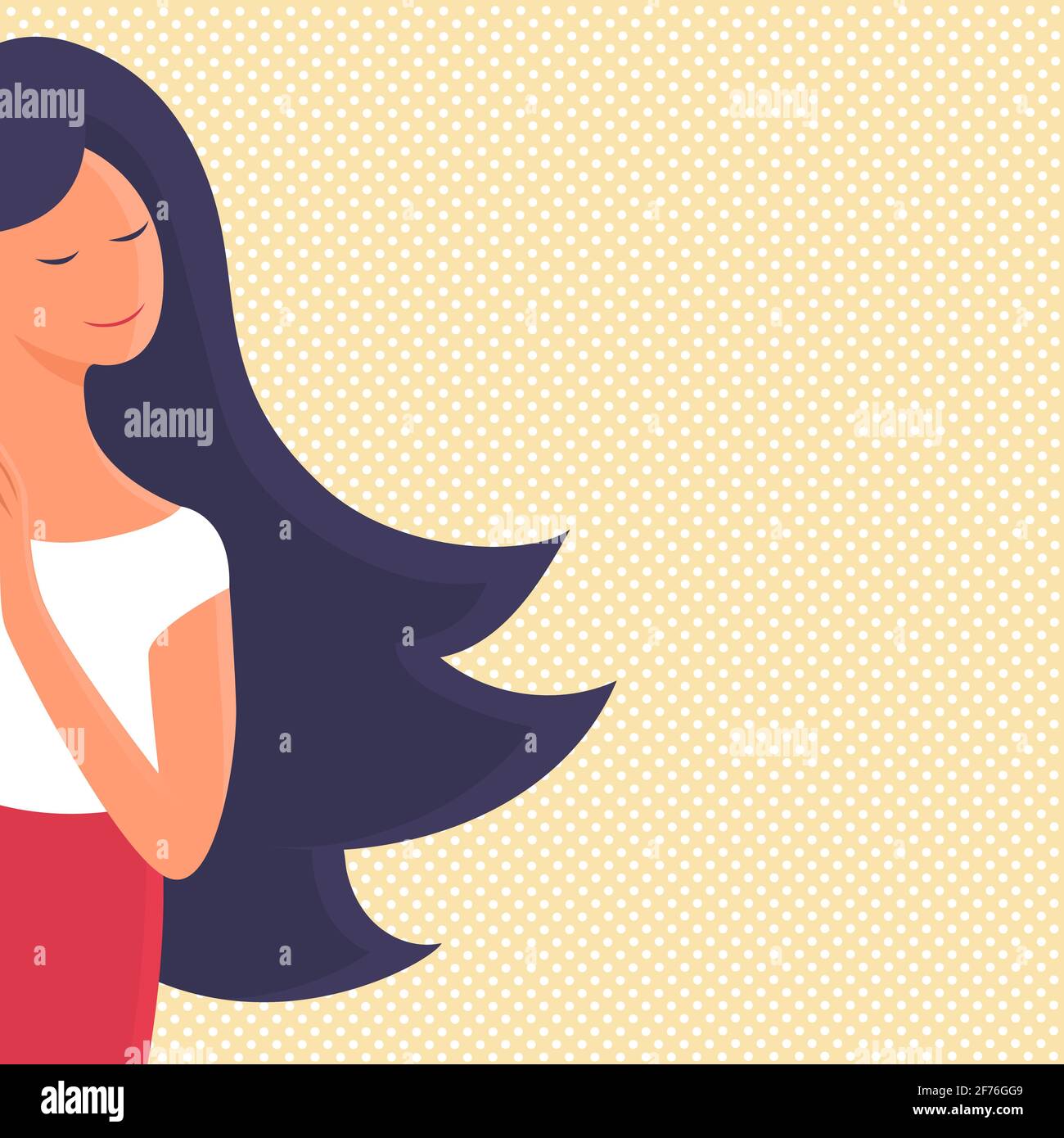 Illustration of a pretty young woman with a yellow background. Dreams ...
