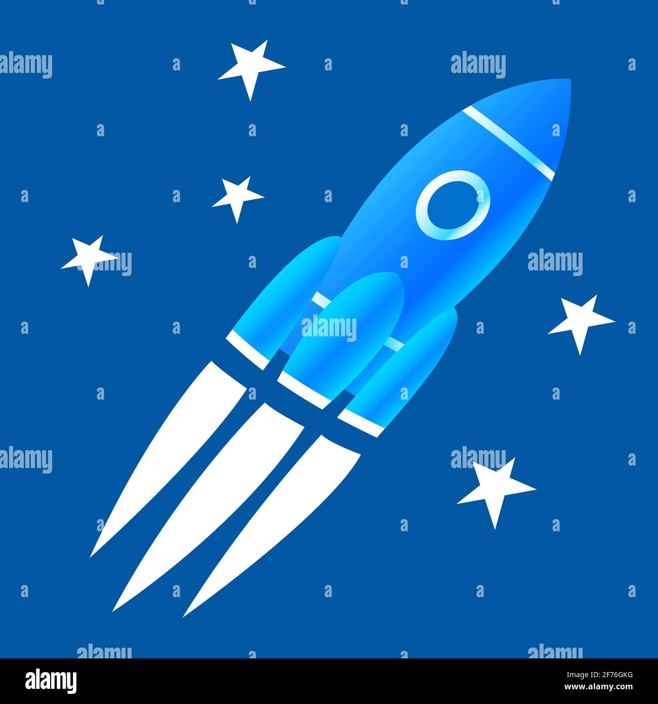A space rocket with a window flies high to the stars. Behind it is a ...