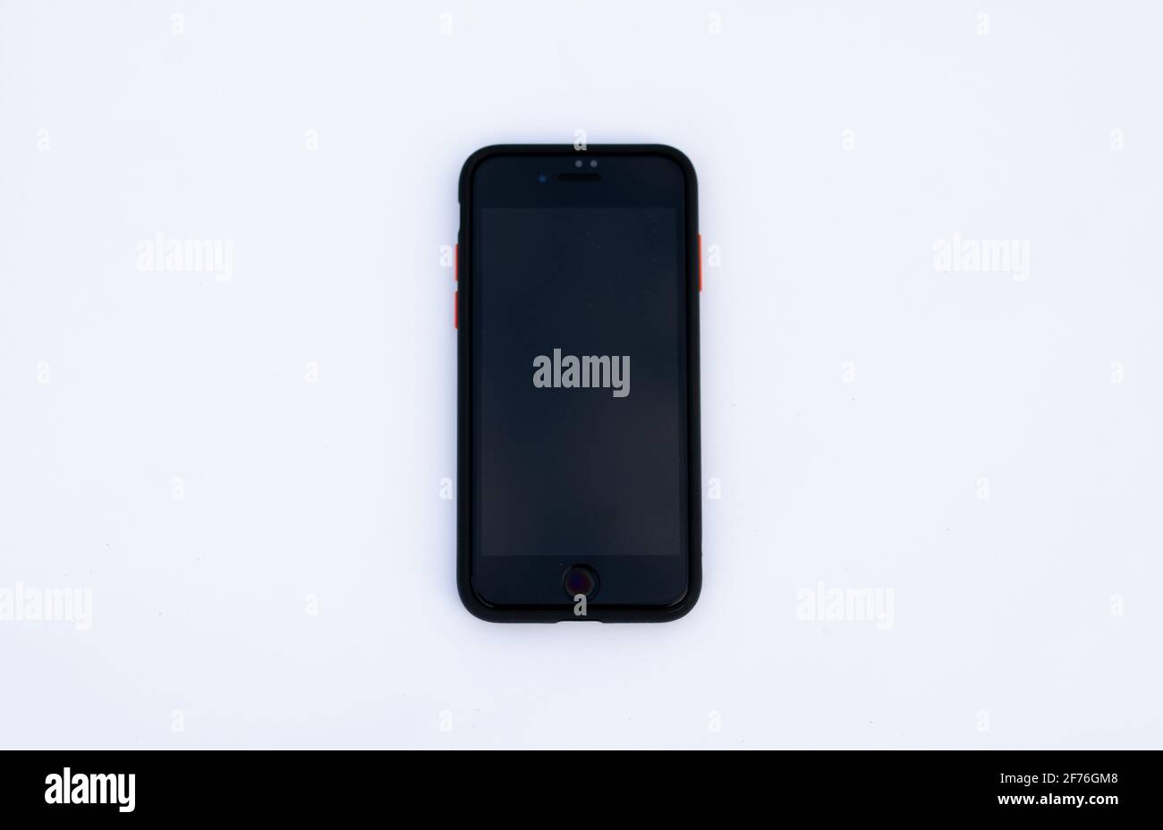 Mobile phone with blank screen mockup on a plain white background Stock ...