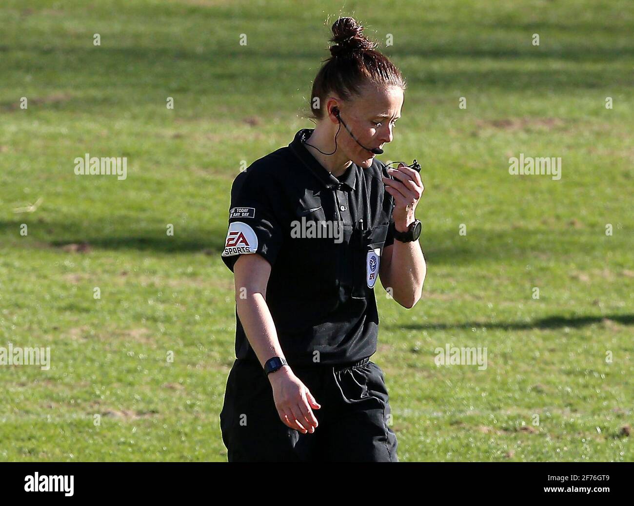Referee Rebecca Welch blows the whistle for fulltime during the Sky Bet ...